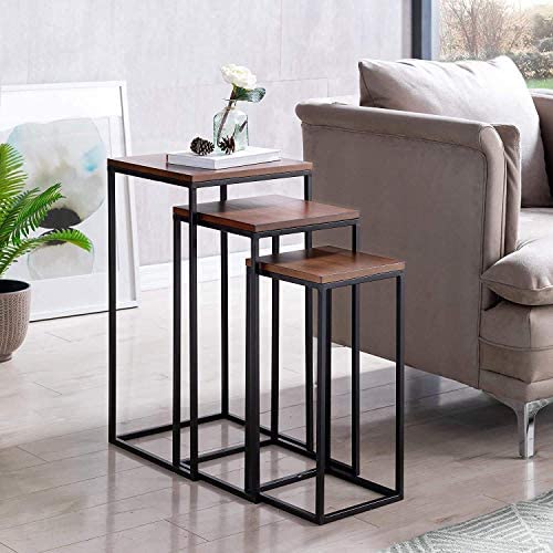 Decorvatsa Wood & Iron Nesting Table for Living Room | Set of 3 Stools ...